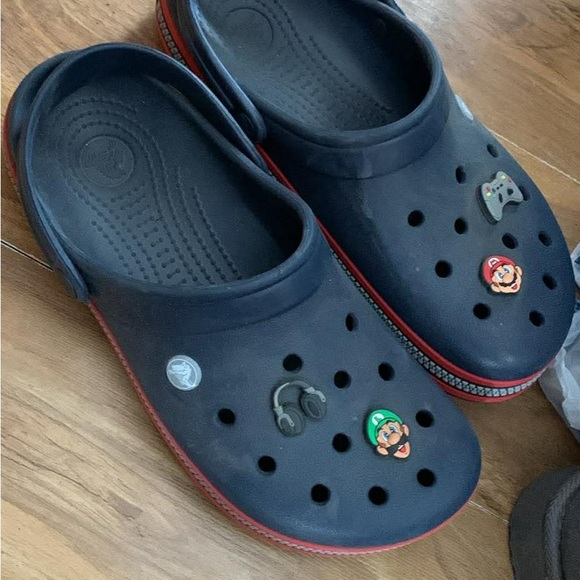 CROCS | Shoes | Rare Style Crocs Zipper Band Clogs W Mario Charms ...